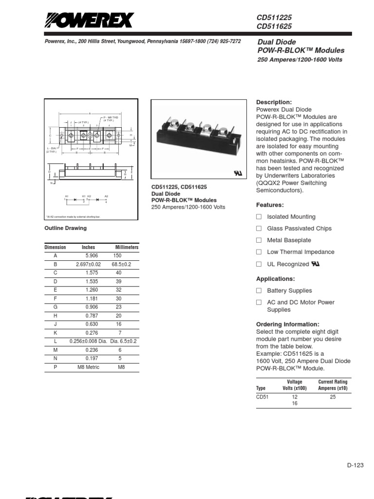Datasheet Diodo 250 Amperes Powerex | PDF | Diode | Volt