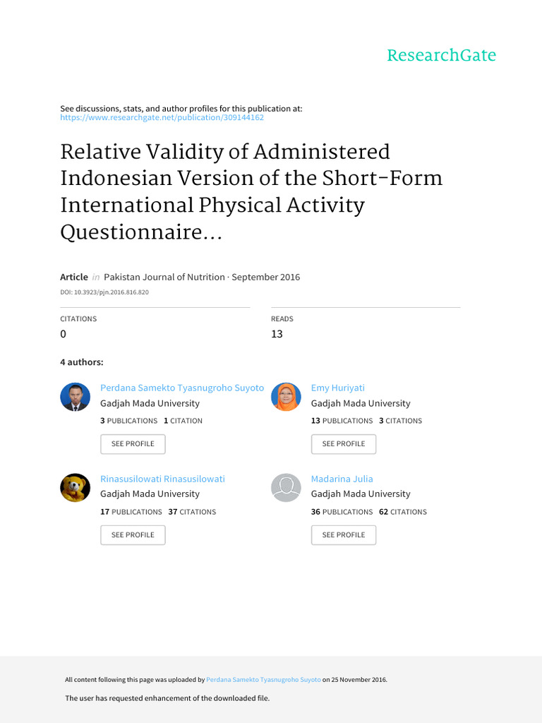 2016 Relative Validity of Administered Indonesian Version of The Short ...