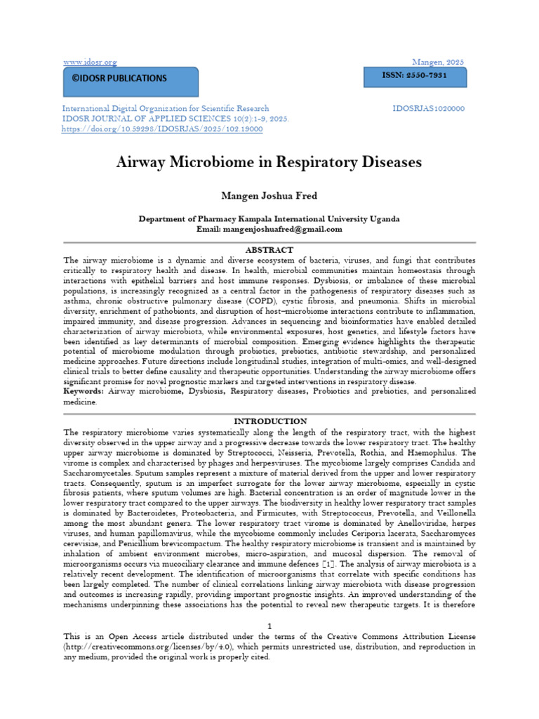 Airway Microbiome in Respiratory Diseases (WWW - Kiu.ac - Ug) | PDF ...