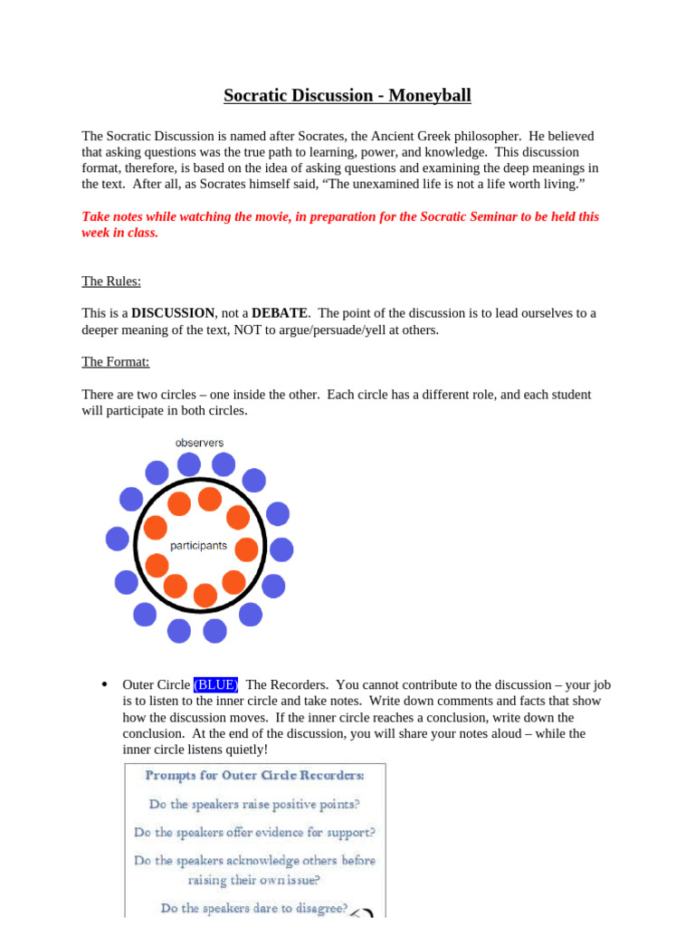 Socratic Seminar Guide: Moneyball Discussion | PDF | Socrates ...