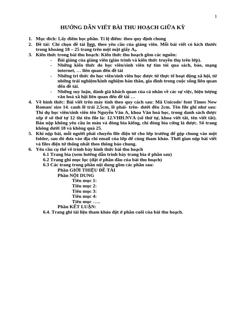 Huong Dan Viet Bai Thu Hoach 2025 | PDF