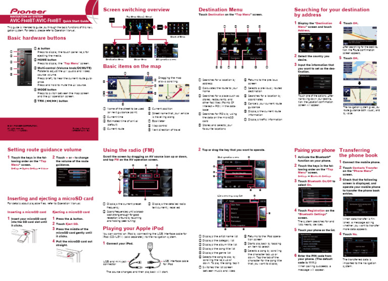 AVIC-F840BT Quickstart Manual en | PDF | I Pod | Usb