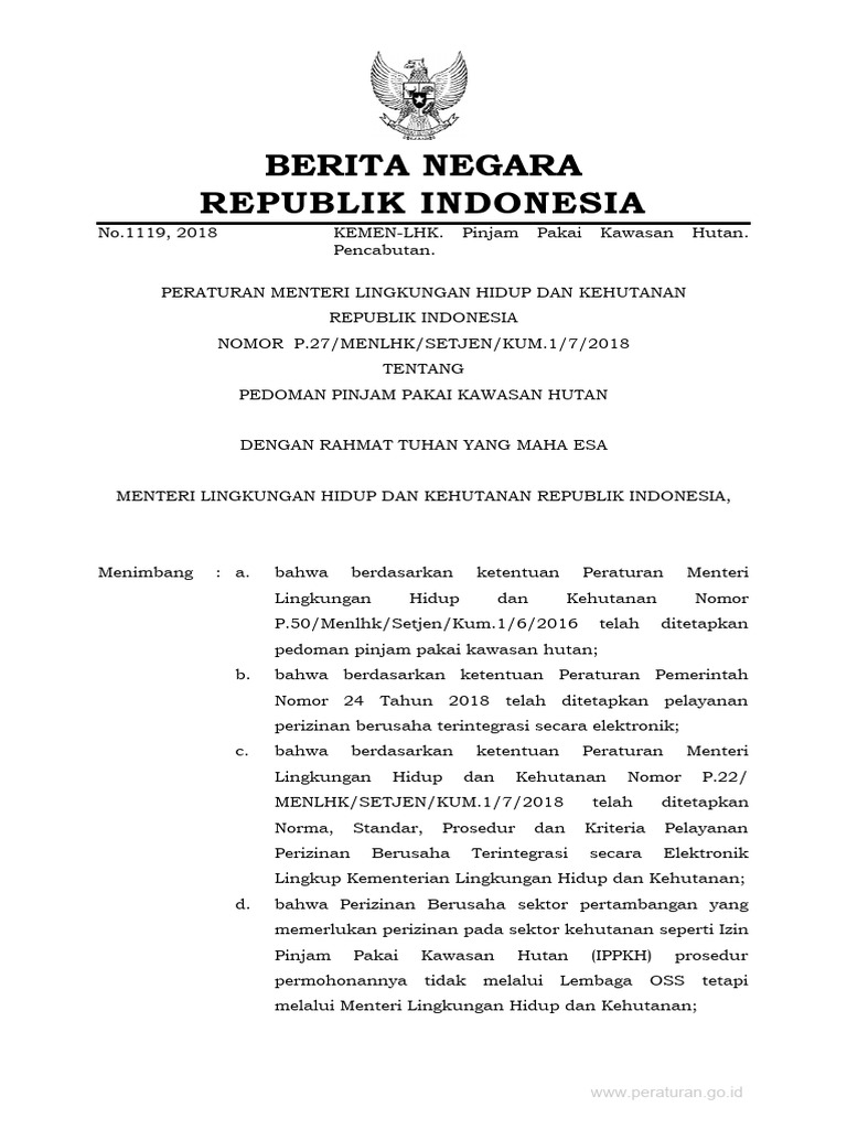 Permen Kehutanan Pinjam Pakai Kawasan Hutan | PDF
