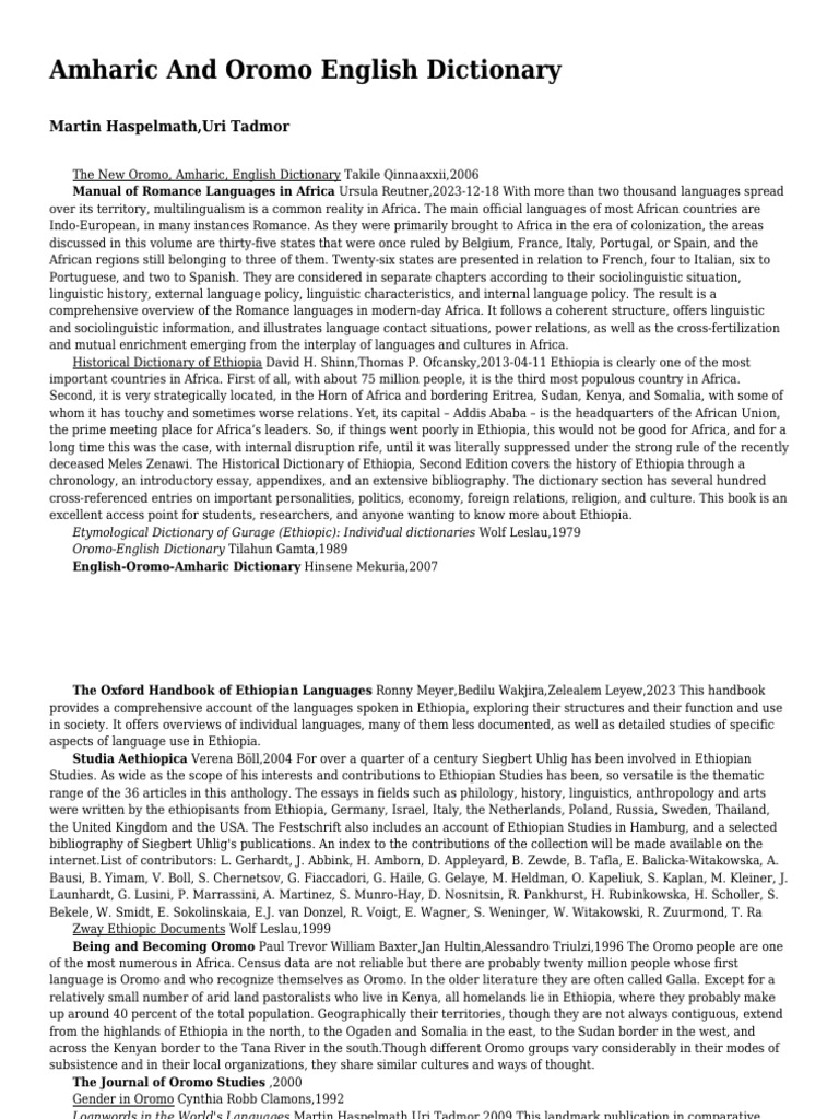 WWW Staff Ces Funai Edu NG Amharic and Oromo English Dictionary | PDF ...