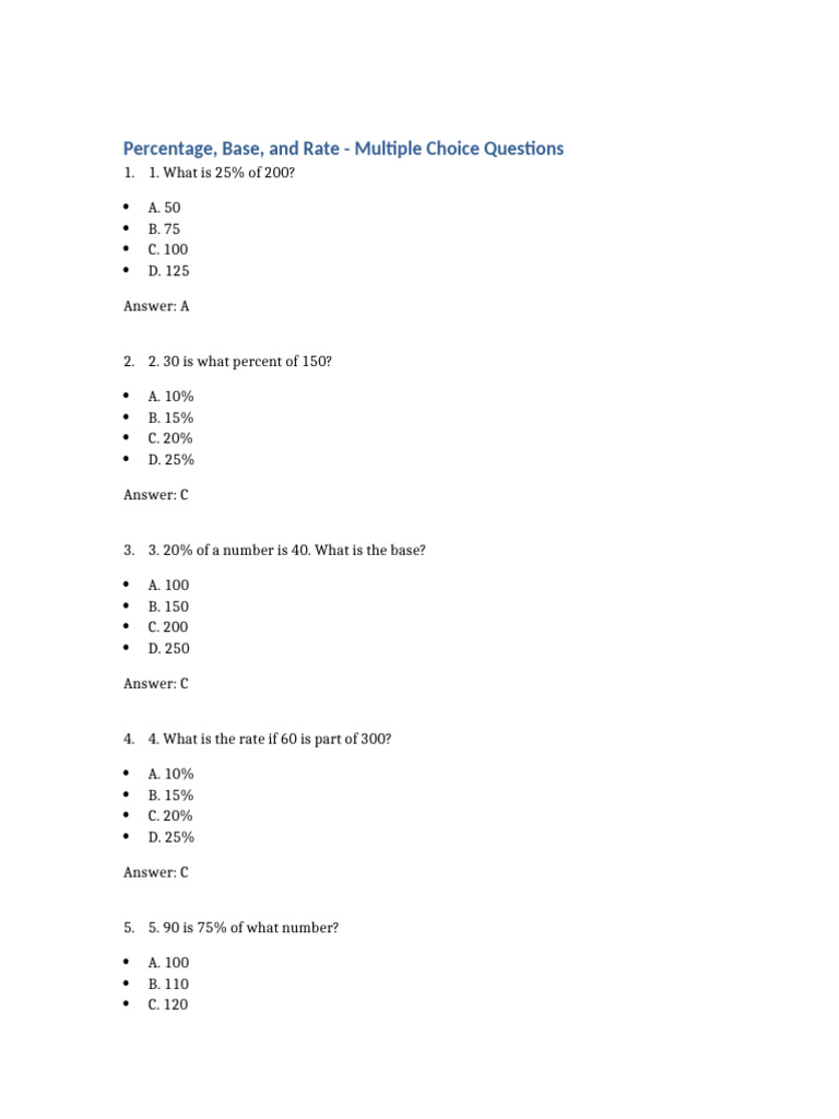 Percentage and Base MCQs Guide | PDF