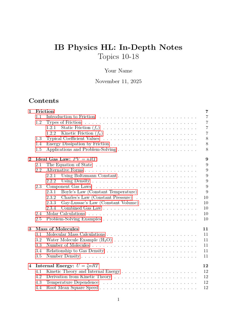 IB Physics HL Comprehensive Notes | PDF | Gases | Force