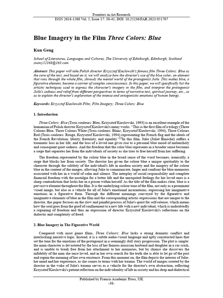 Analyzing Blue Imagery in Kieslowski's Film | PDF | Image | Attachment ...