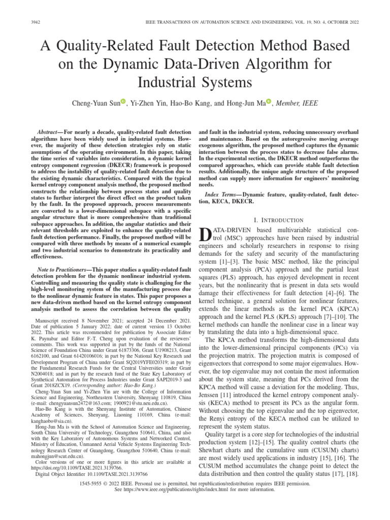 A Quality-Related Fault Detection Method Based On The Dynamic Data ...