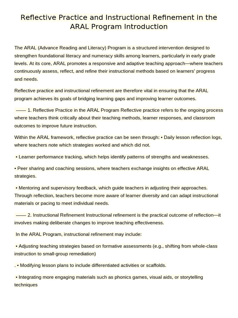 Reflective Practice and Instructional Refinement in The ARAL Program ...