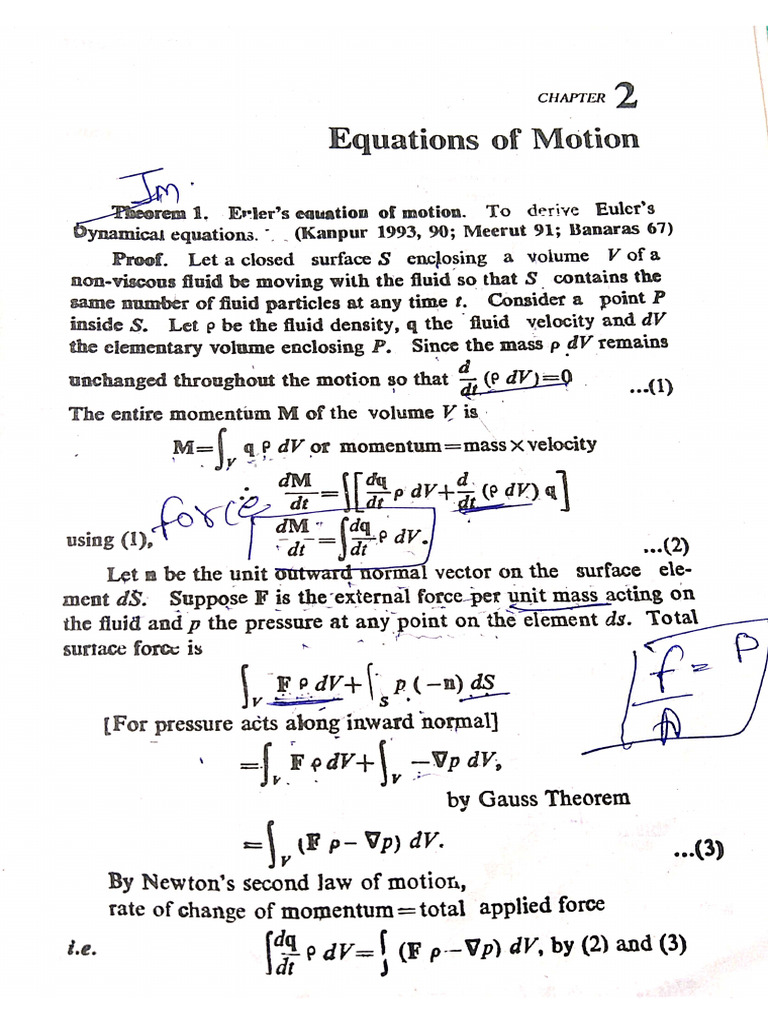Chapter - 2, Equation of Motion (Fluid Mechanics) ,.M.SC - Second ...