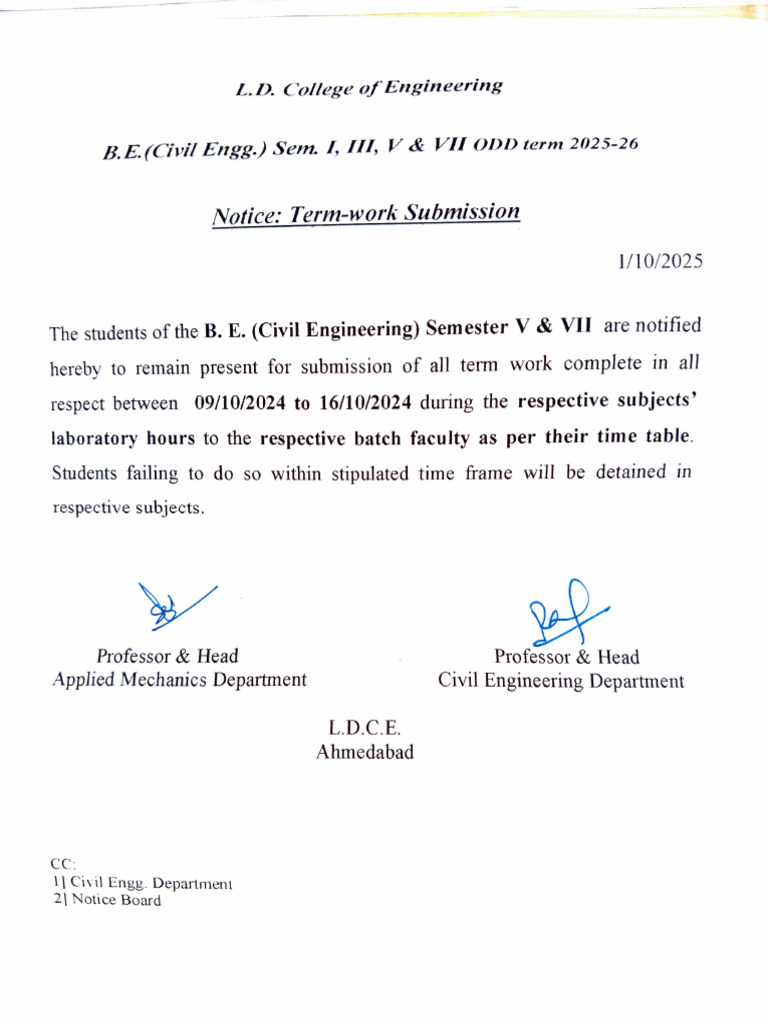 Civil Engineering Term-Work Submission Notice | PDF