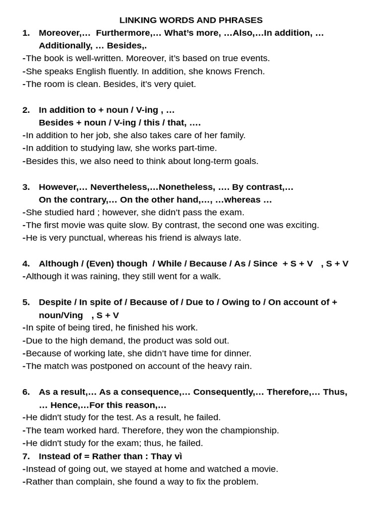 Linking Words Phrases | PDF