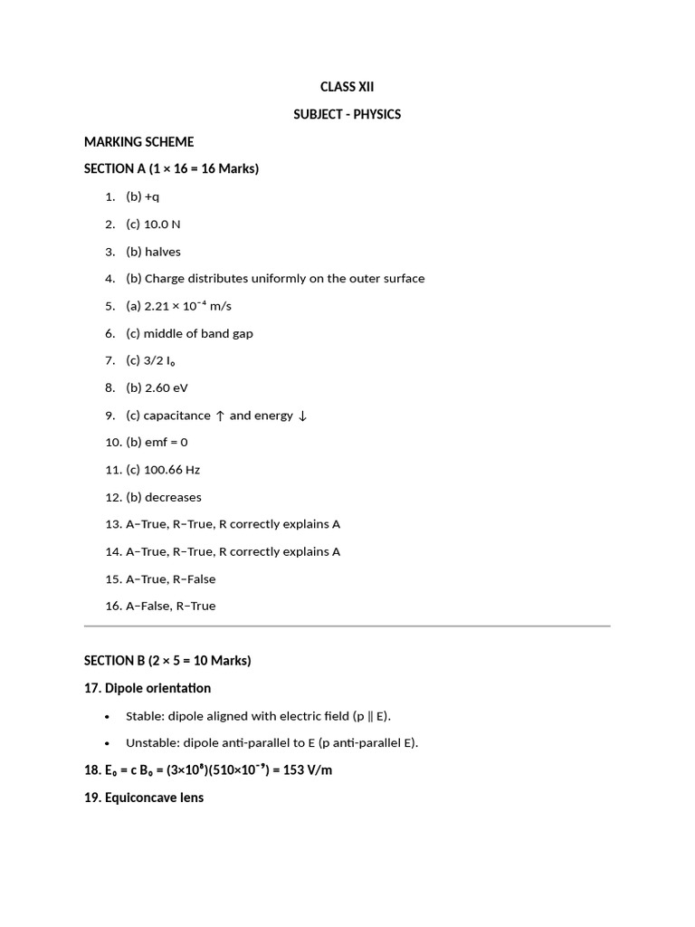 Class XII Physics Marking Scheme Guide | PDF | Chess Theory | Chess