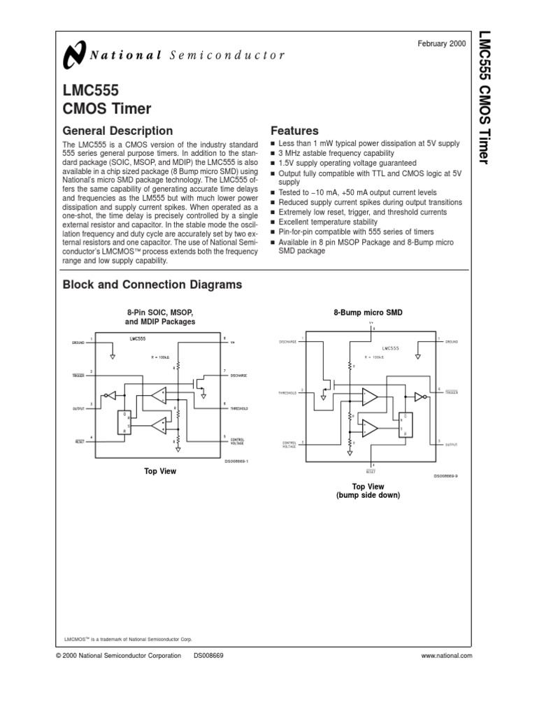 LMC555 CMOS Timer: General Description Features | PDF | Electricity ...