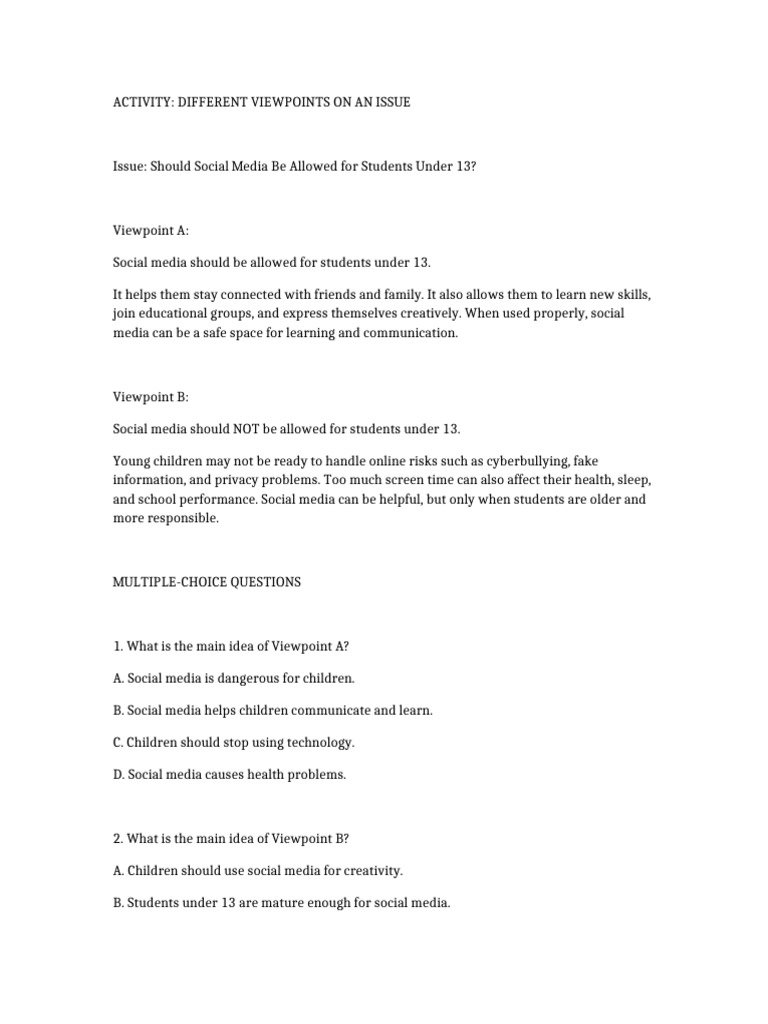 Different Viewpoints Activity | PDF