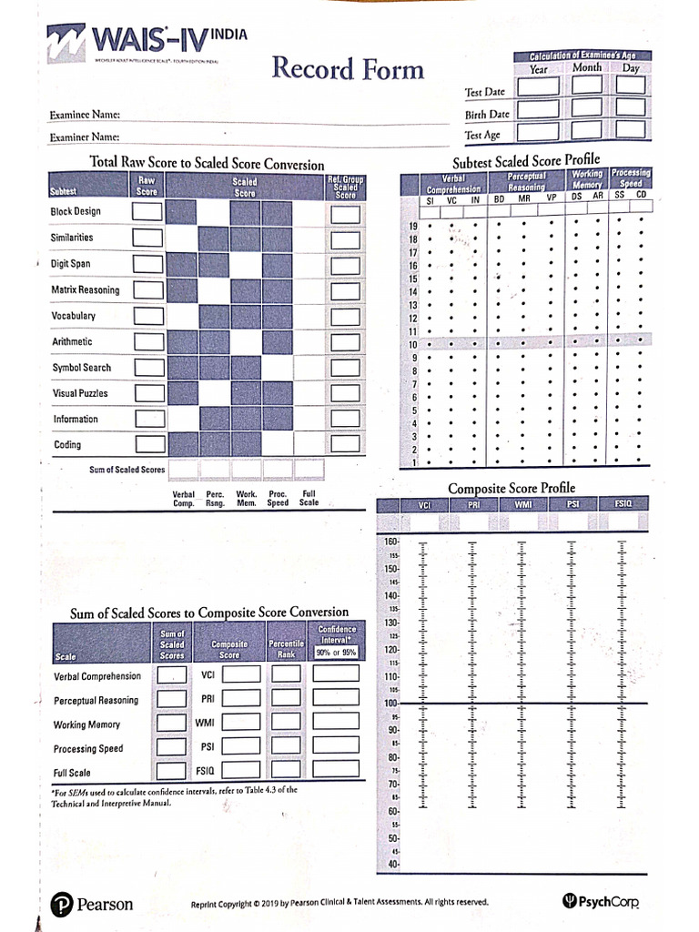 Record Form First Page WAIS | PDF
