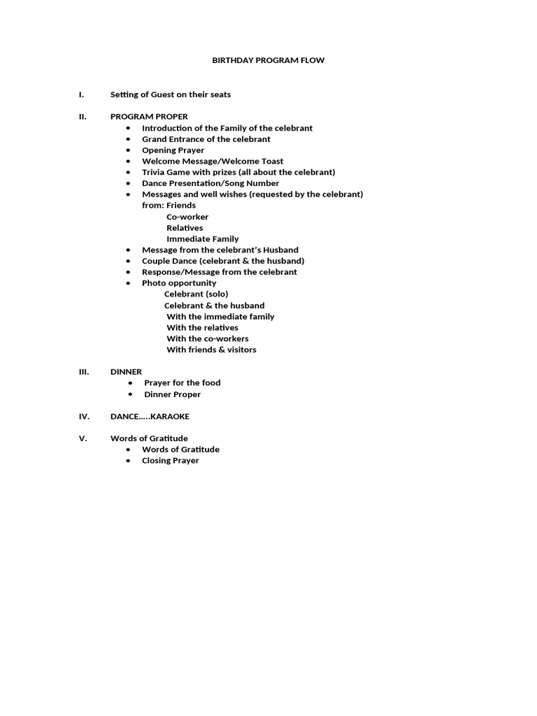 Birthday Program Flow | PDF