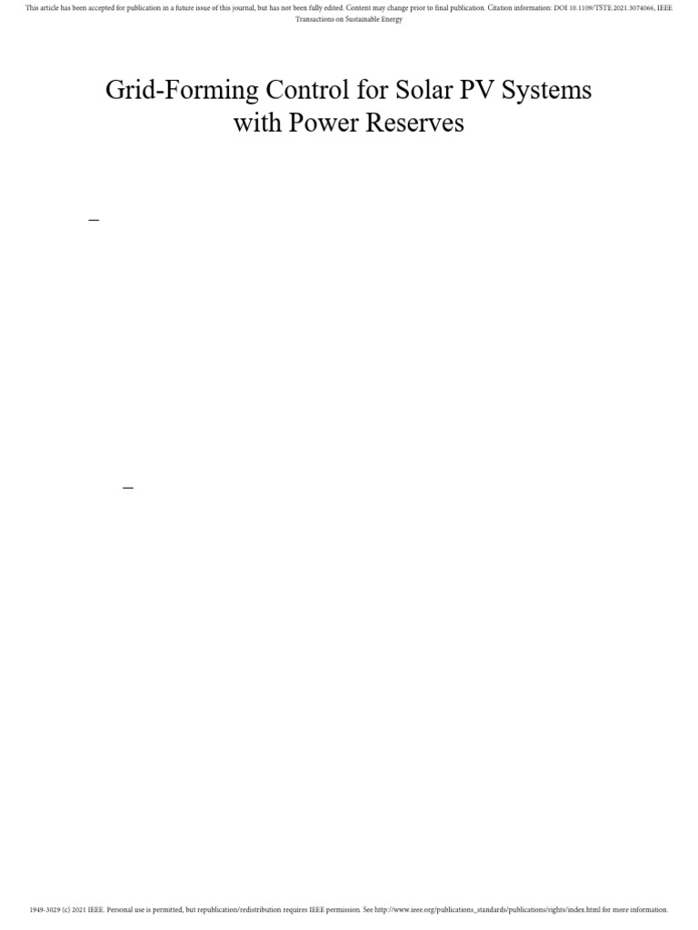 Grid-Forming Control in PV Systems | PDF | Power Inverter | Electrical ...