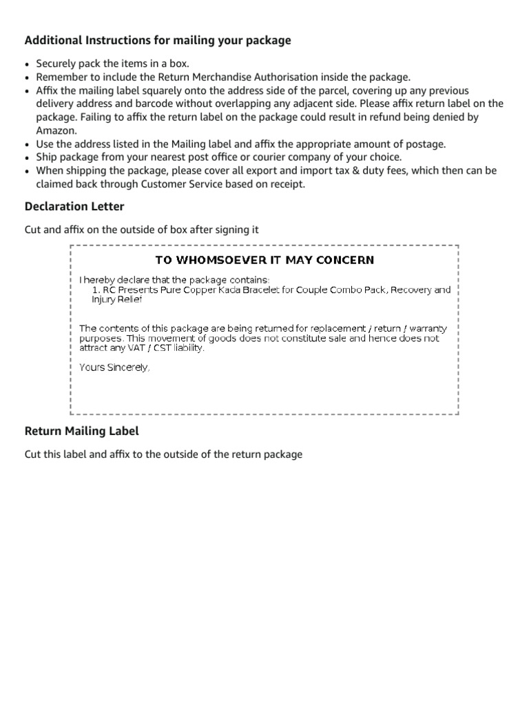 Package Return Instructions for Amazon | PDF