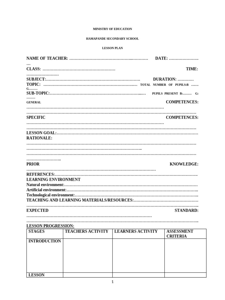 Form1 Lesson Plan Template | PDF
