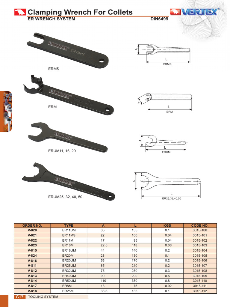 Vertex Wrench Collet For ER | PDF