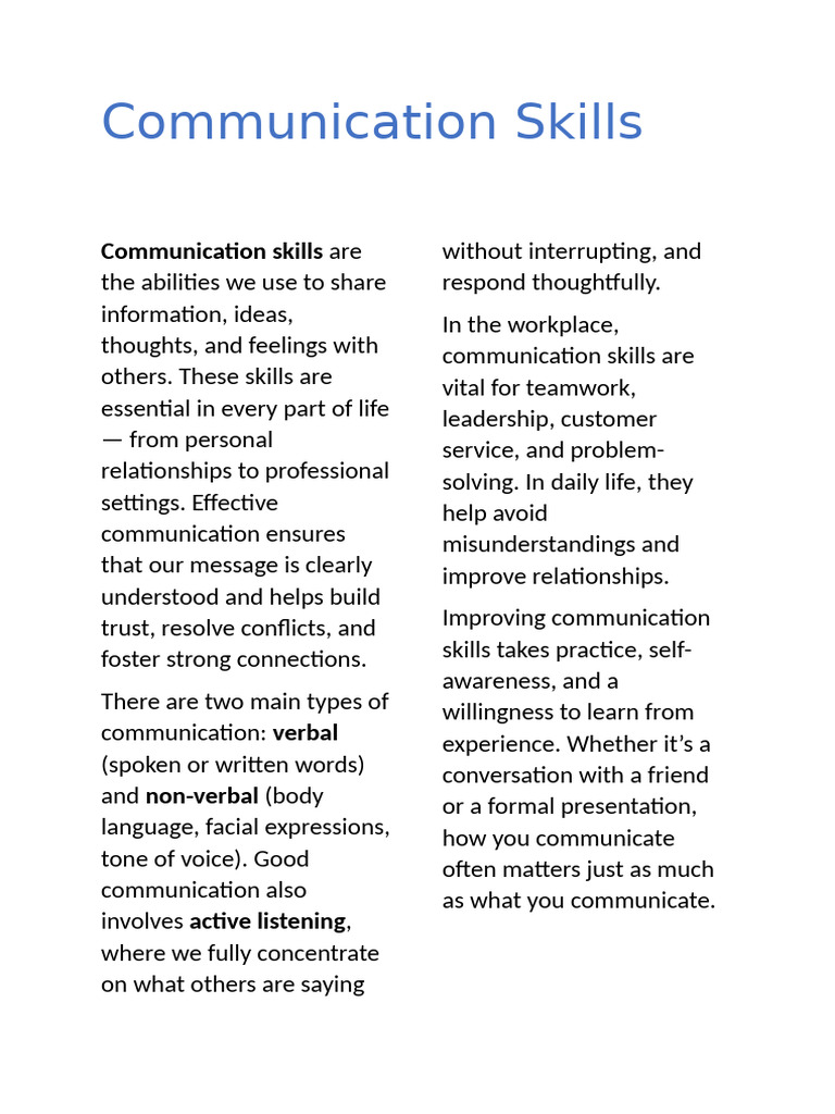 Communication Skills | PDF