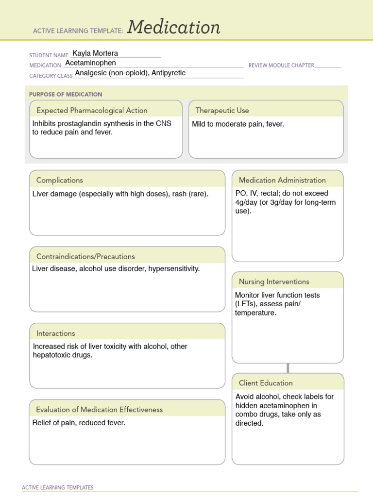 Acetaminophen Active Learning Template | PDF