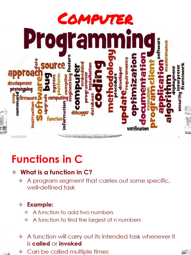 18 1 M2020 CP Functions Basics | PDF | Parameter (Computer Programming) | Computer Programming