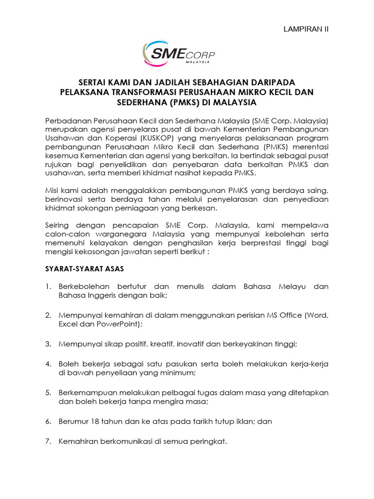 Iklan-Pelantikan-Sme Corp Tetap - Kontrak 2024 | PDF