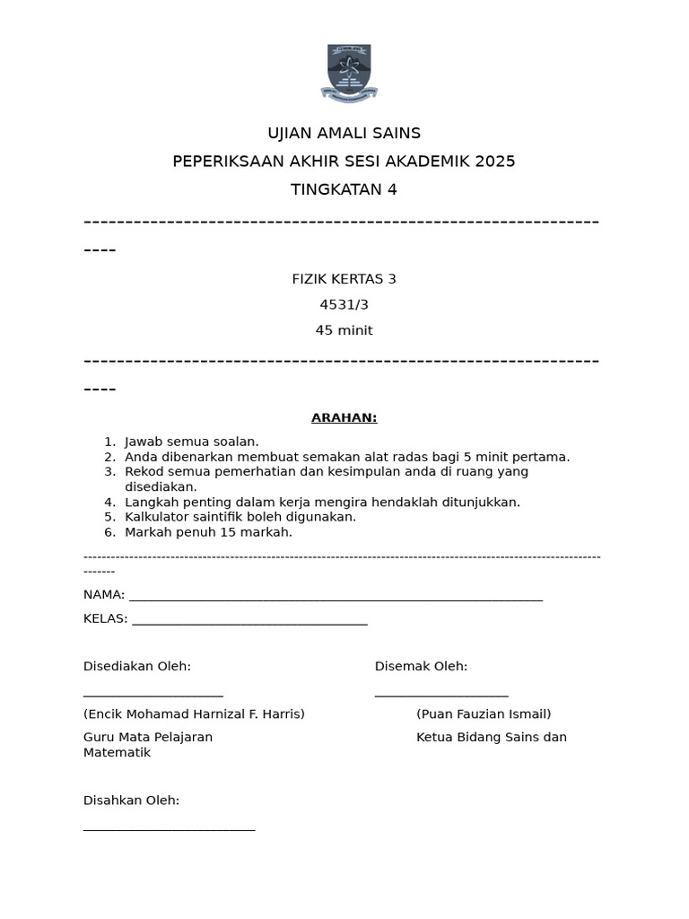 Ujian Amali Sains Cover | PDF