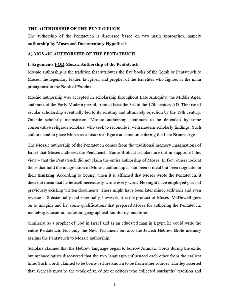 CRS 001 - Authorship of The Pentateuch | PDF | Torah | Book Of Genesis