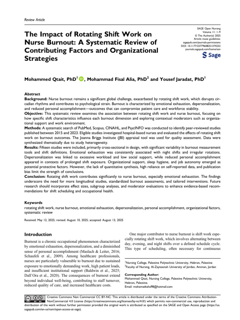 The Impact of Rotating Shift Work On Nurse Burnout (PMC) | PDF ...