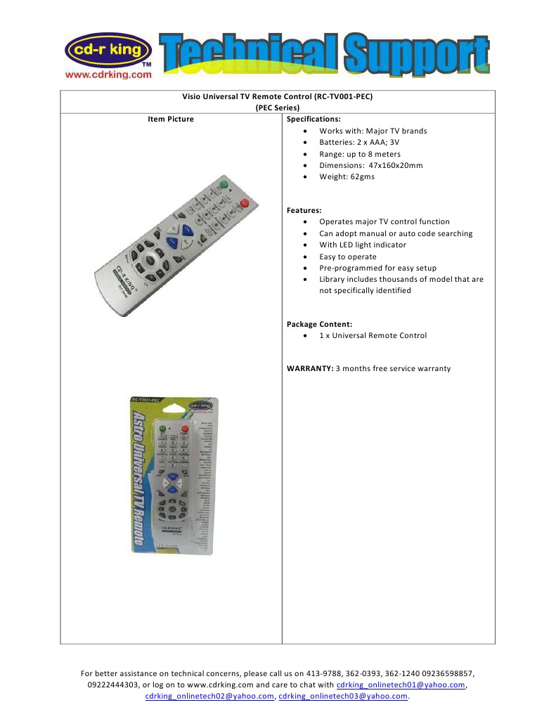 PEC Visio Universal TV Remote Control | PDF | Remote Control | Battery ...