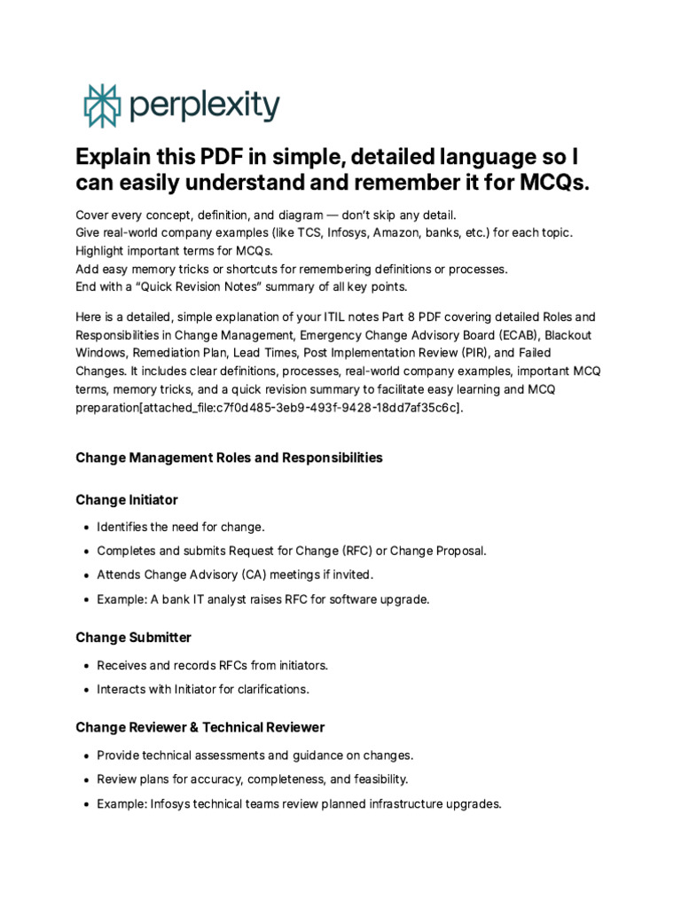 ITIL Change Management Roles Explained | PDF | Risk | Emergency