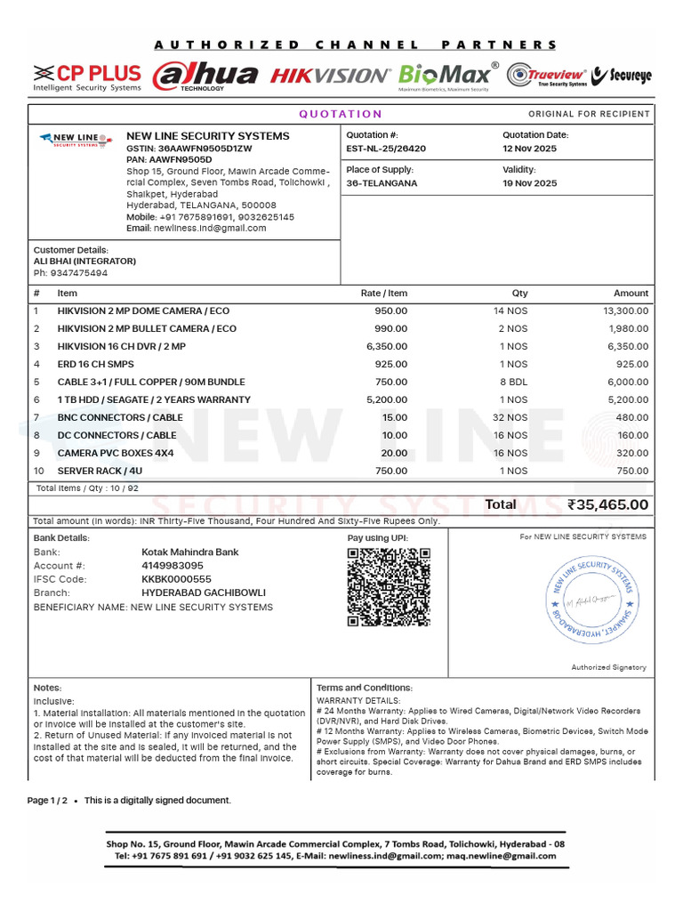 Est-nl-25_26420_ali Bhai (Integrator)_hikvision 16 Ch Setup_16 Cameras _2 Mp | PDF | Electrical ...