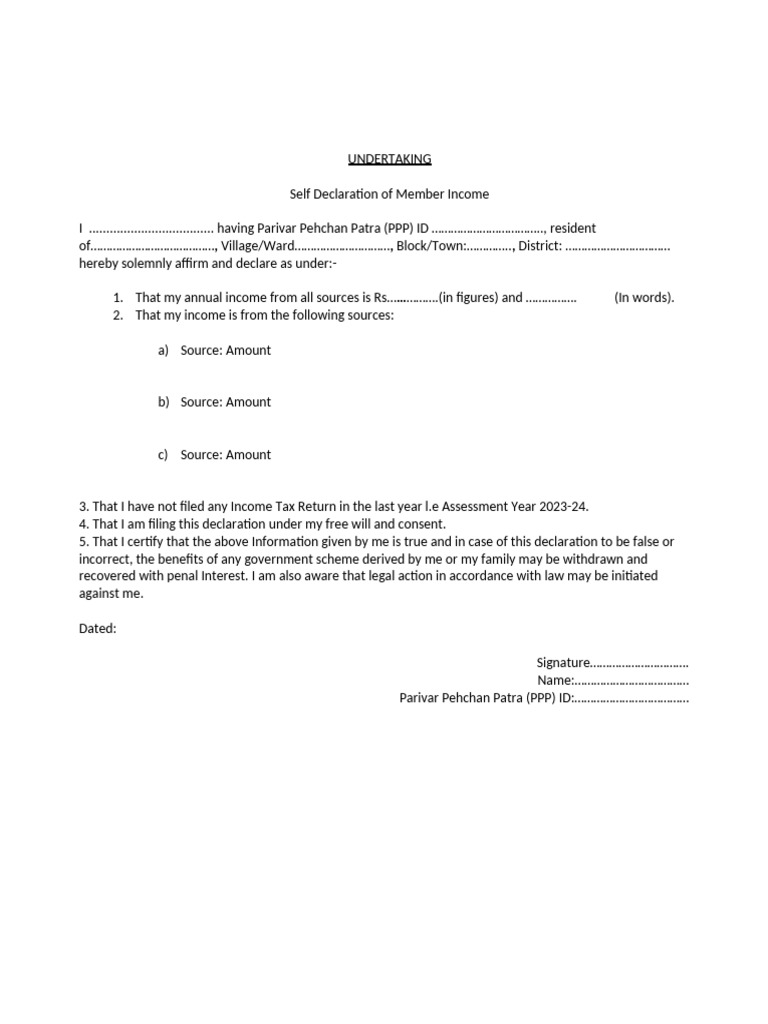 Self Declaration of Member Income Form | PDF