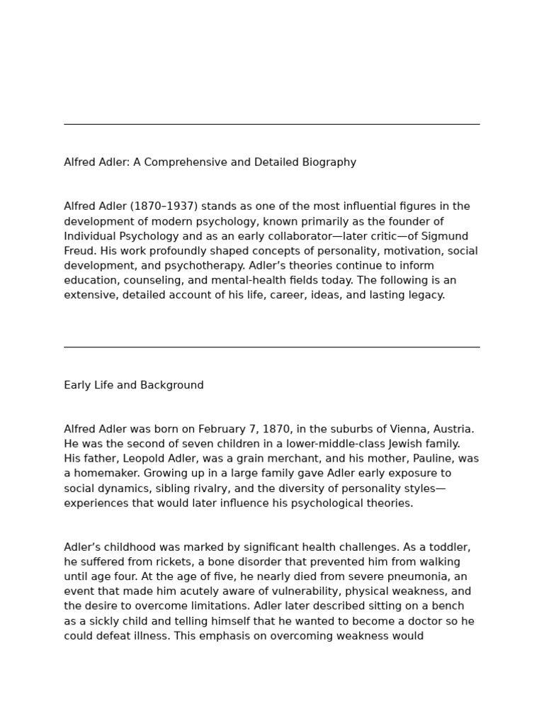 Alfred Adler: Biography and Psychology Insights | PDF | Sigmund Freud ...