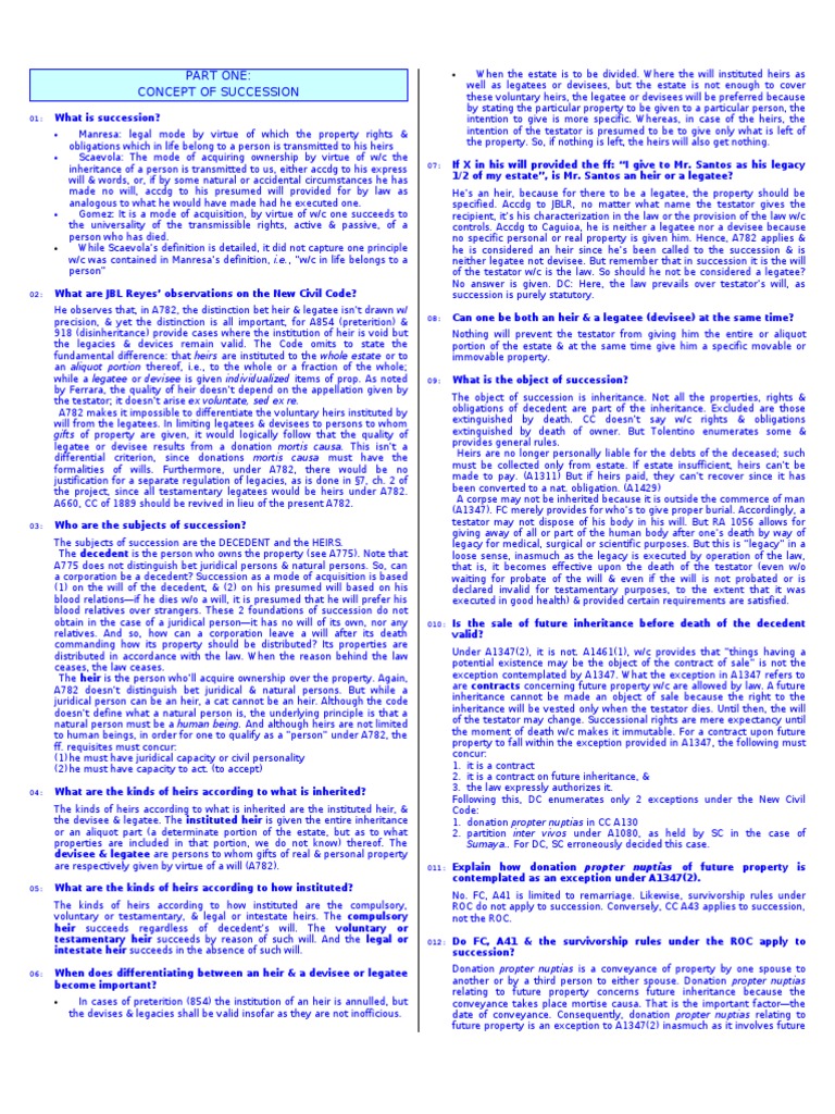 Succession Primer | PDF | Will And Testament | Inheritance