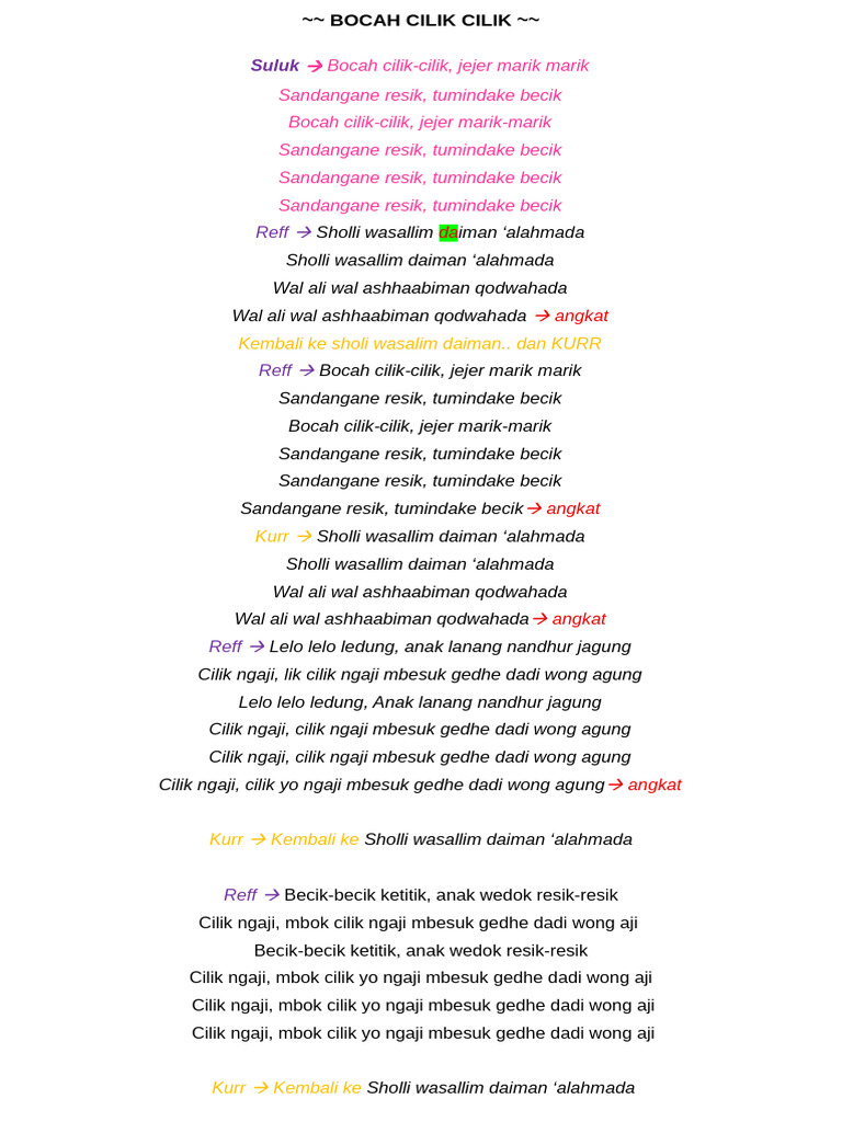 Lirik Lagu Anak "Bocah Cilik-Cilik" | PDF