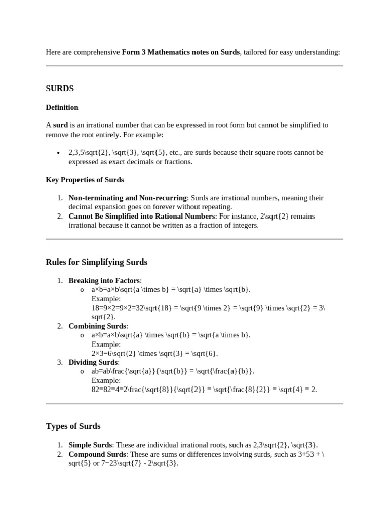 Understanding Surds in Mathematics | PDF | Elementary Mathematics ...