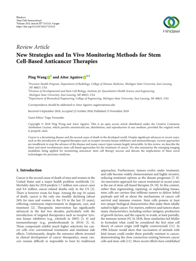 New Strategies and in Vivo Monitoring Methods For Stem Cell-Based ...