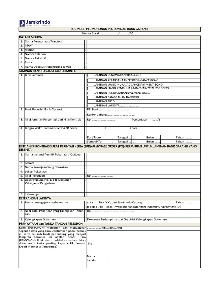 Formulir Permohonan Bank Garansi | PDF