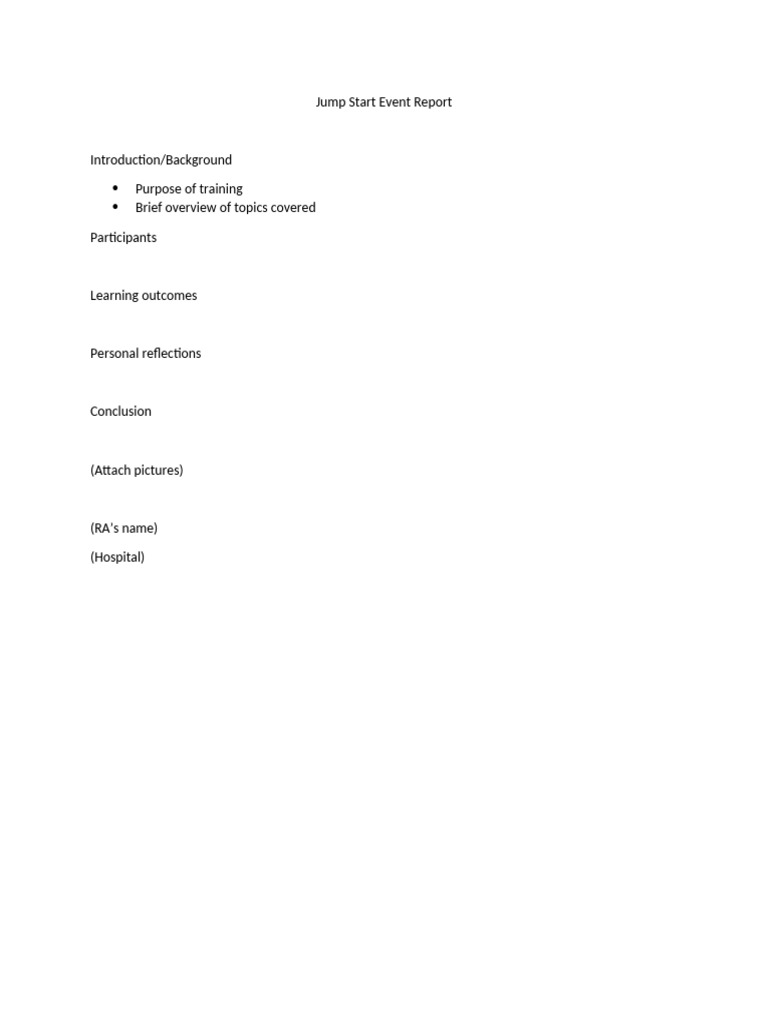 Jump Start Event Report Template | PDF