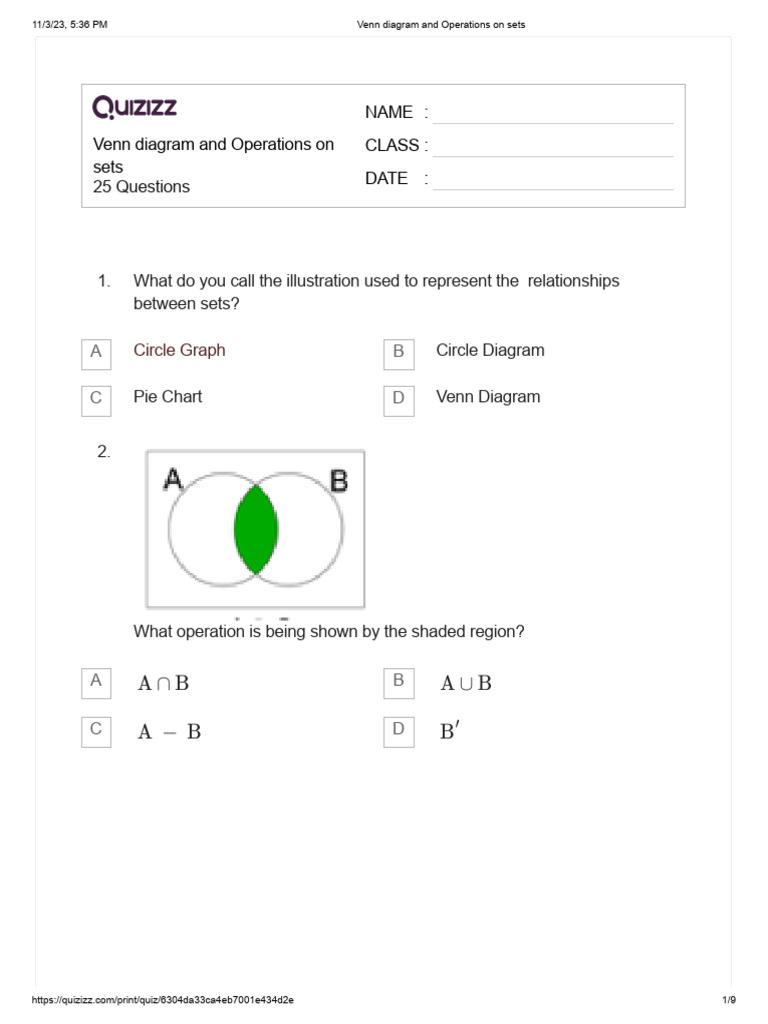 Venn Diagram and Operations On Sets | PDF | Set (Mathematics) | Intersection (Set Theory)