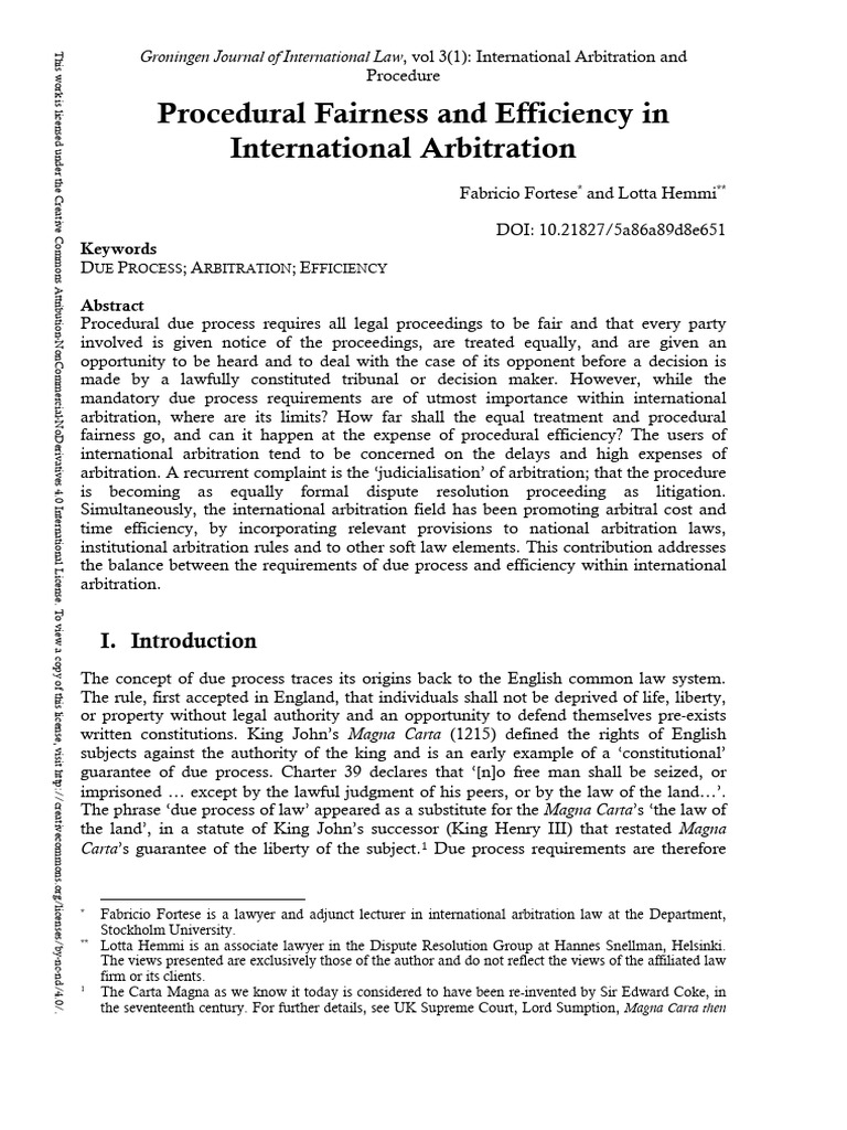 Procedural Fairness and Efficiency in Internationa | PDF | Arbitration ...