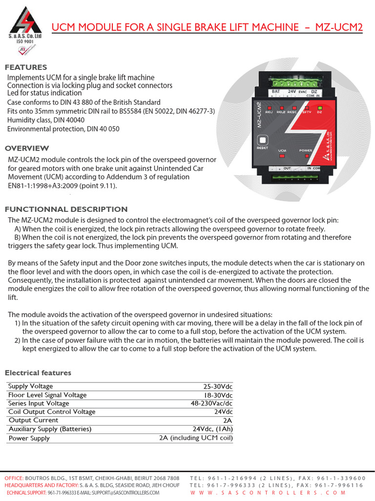 MZ-UCM2 Module for Lift Safety Control | PDF | Electrical Connector | Relay