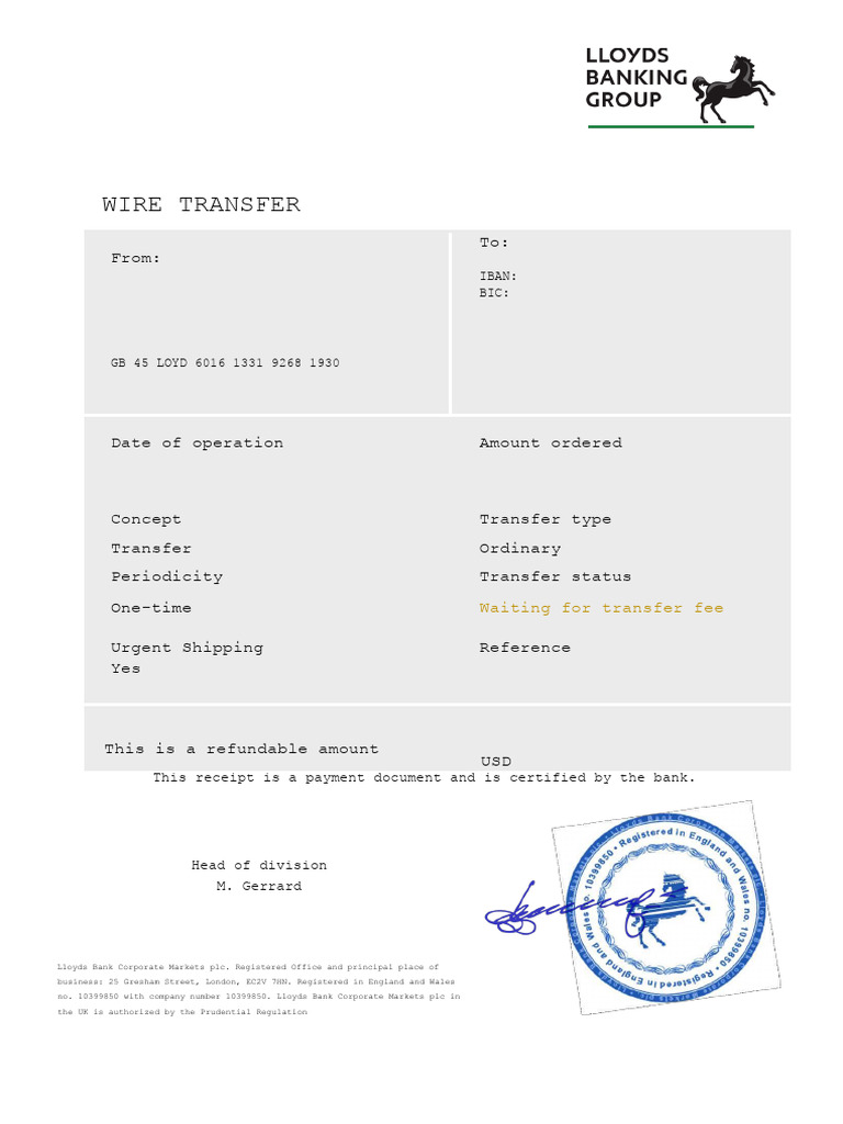 Wire Transfer Receipt and Details | PDF