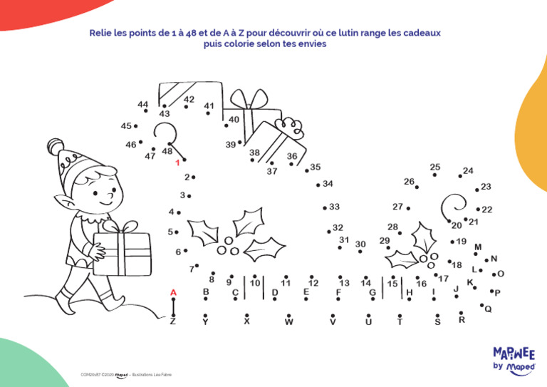 Relie et colorie les cadeaux du lutin | PDF