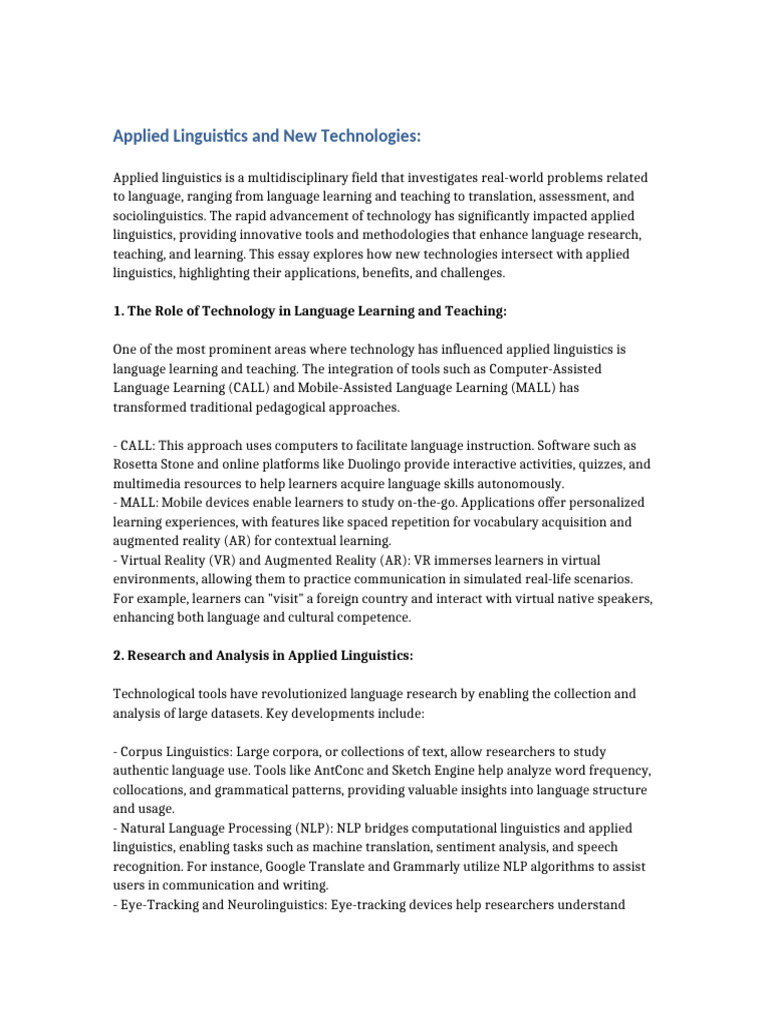 Technology's Impact on Applied Linguistics | PDF | Linguistics ...