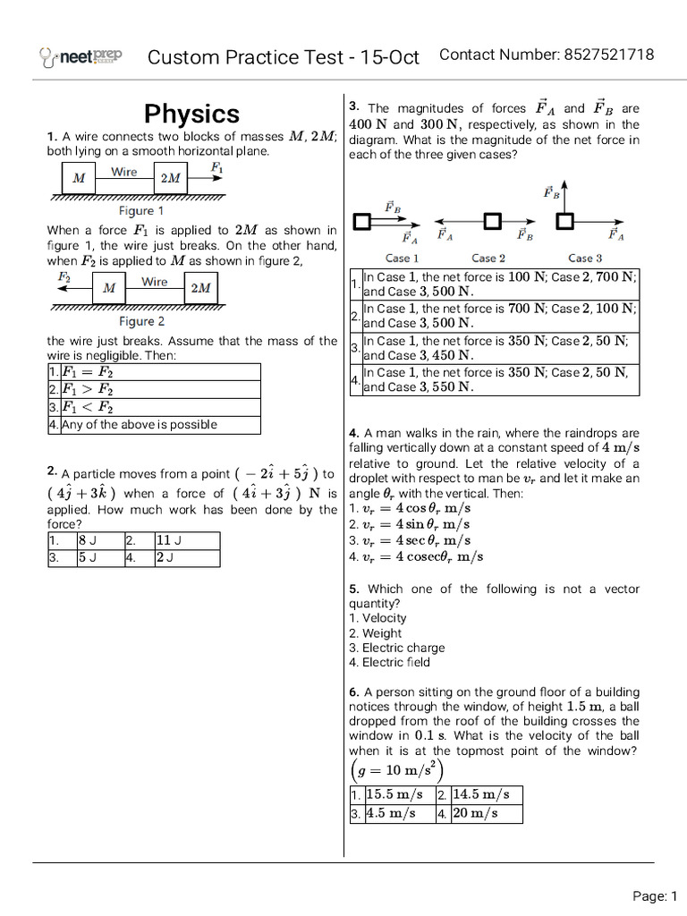 Custom Practice Test 15 Oct | PDF | Force | Friction